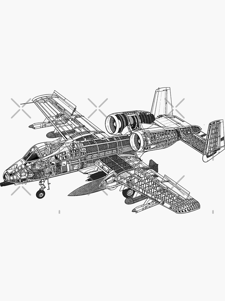 "A-10 Thunderbolt II "Warthog" Airplane - Cutaway Drawing" Sticker by ...