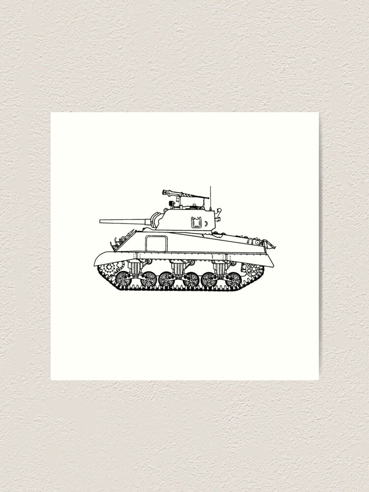 "WW2 Sherman Tank - Line Drawing" Art Print for Sale by BERGULATOR ...