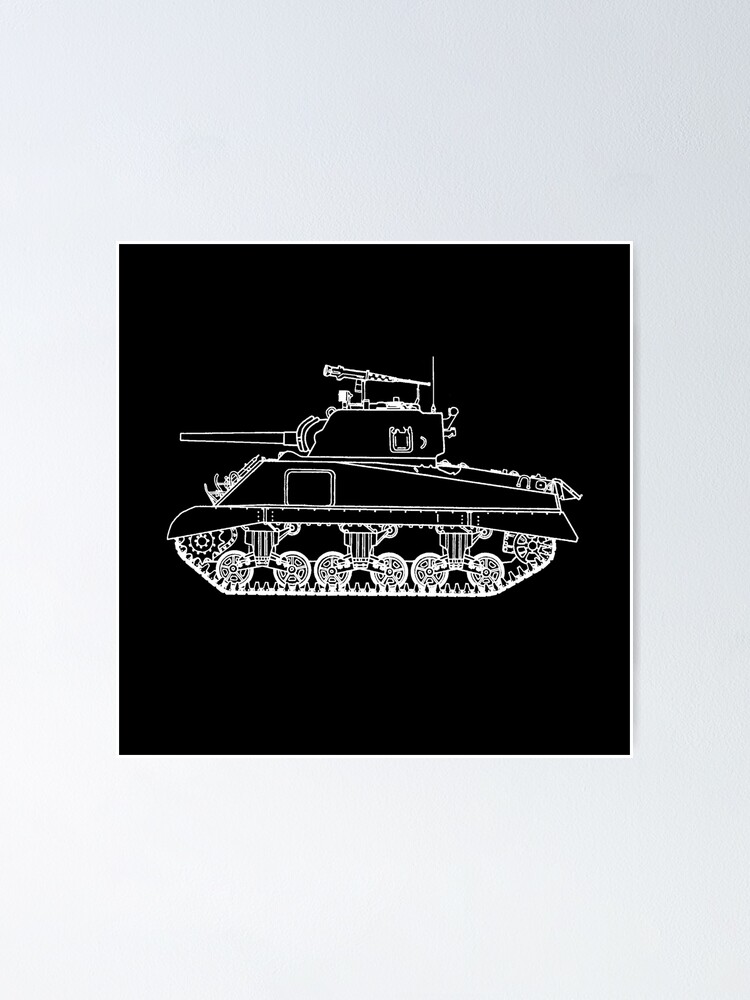 "WW2 Sherman Tank - Line Drawing" Poster by BERGULATOR | Redbubble