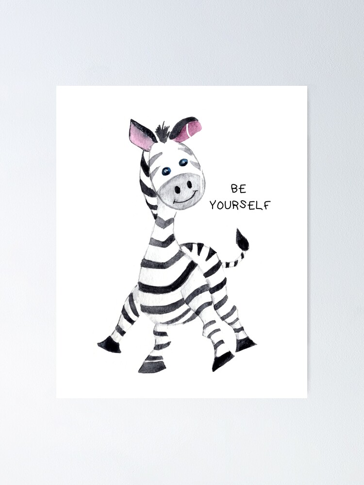"'Be yourself' zebra print, nursery kids room, watercolor painting ...
