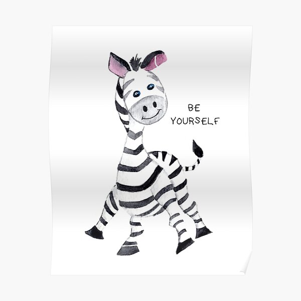 "'Be yourself' zebra print, nursery kids room, watercolor painting ...