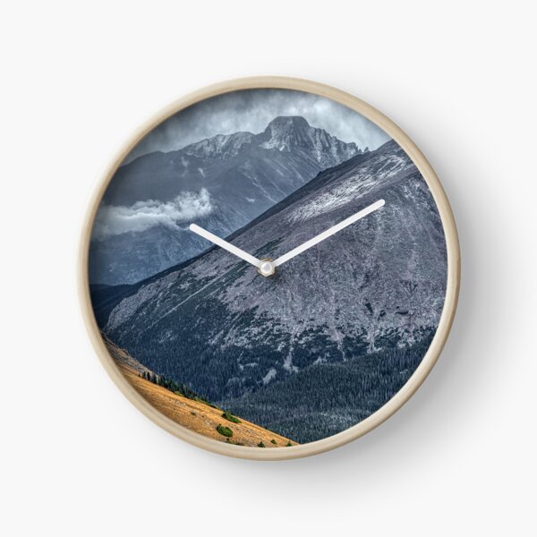 "Longs Peak Storm" Clock for Sale by nikongreg | Redbubble