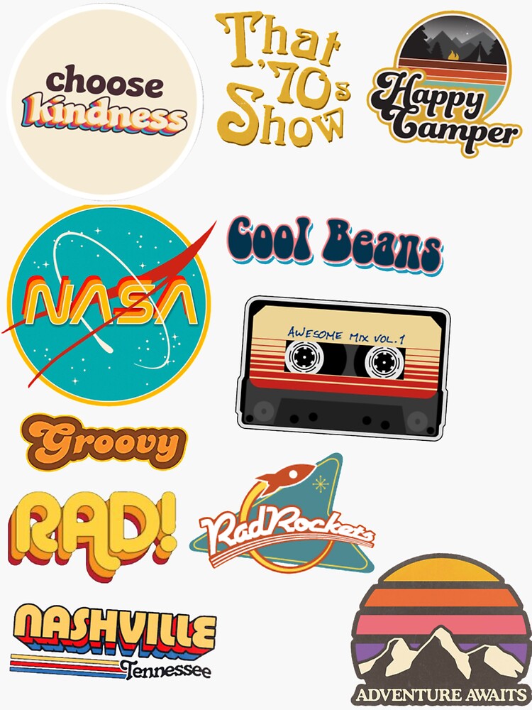 "70s sticker pack" Sticker for Sale by carlyyjeanne | Redbubble