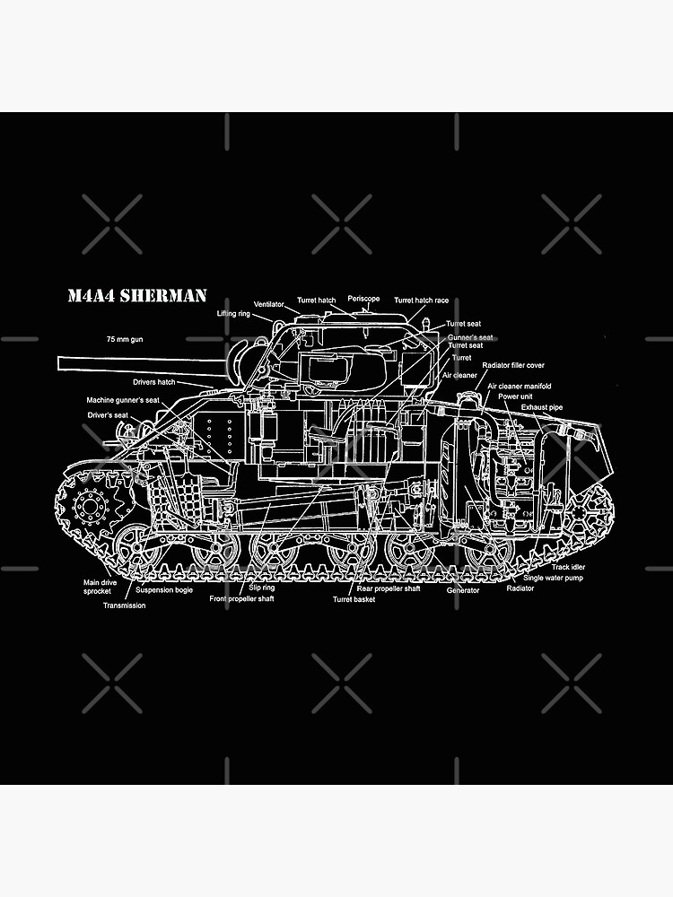 "WW2 M4 Sherman Tank - Cut Away Line Drawing" Poster for Sale by ...