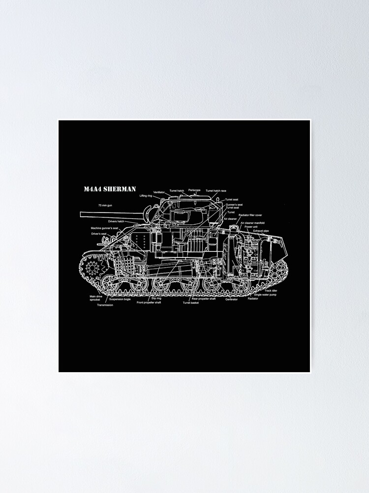 "WW2 M4 Sherman Tank - Cut Away Line Drawing" Poster for Sale by ...
