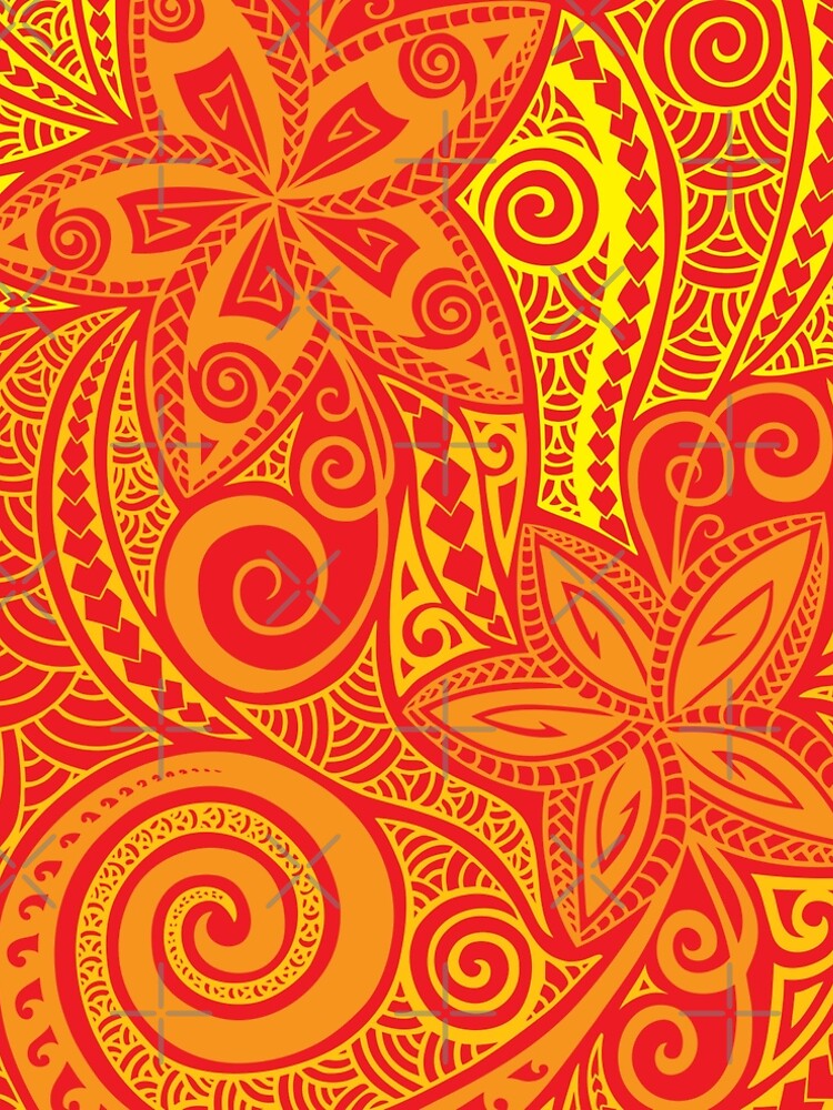 "Red yellow orange Polynesian floral design" A-Line Dress for Sale by ...