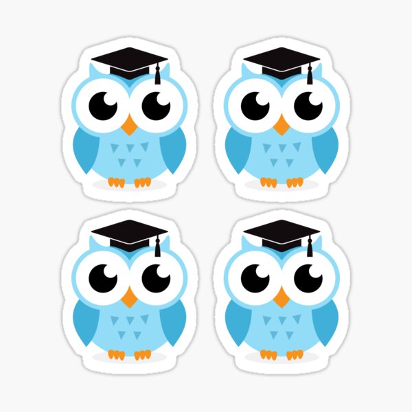 Pegatina «Búho azul con sombrero de graduación, juego de cuatro» de ...
