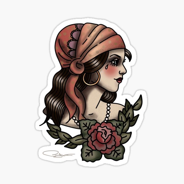 "Vintage Pirate Girl Tattoo" Sticker for Sale by IronAndFire | Redbubble