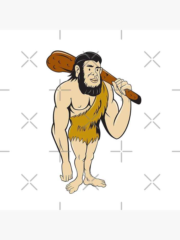 "Caveman Neanderthal Man Holding Club Cartoon" Metal Print by ...