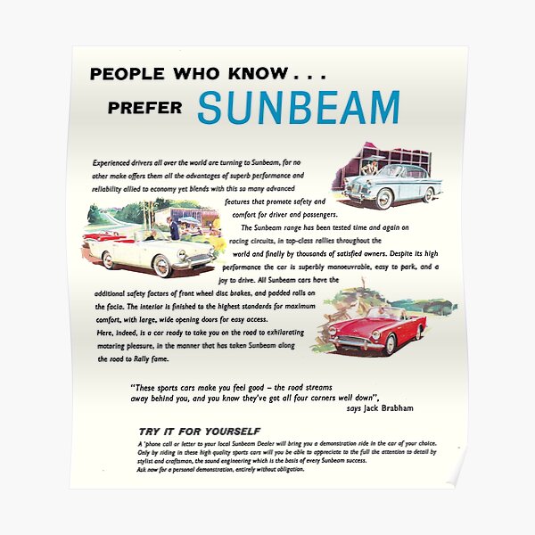 "SUNBEAM RAPIER / SUNBEAM ALPINE" Poster for Sale by ThrowbackM2 ...