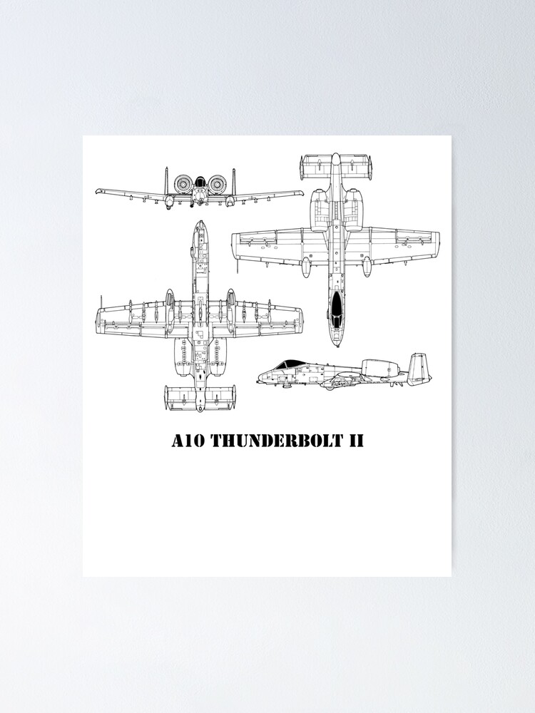 "A-10 Thunderbolt II "Warthog" Airplane - Technical Drawing" Poster for ...