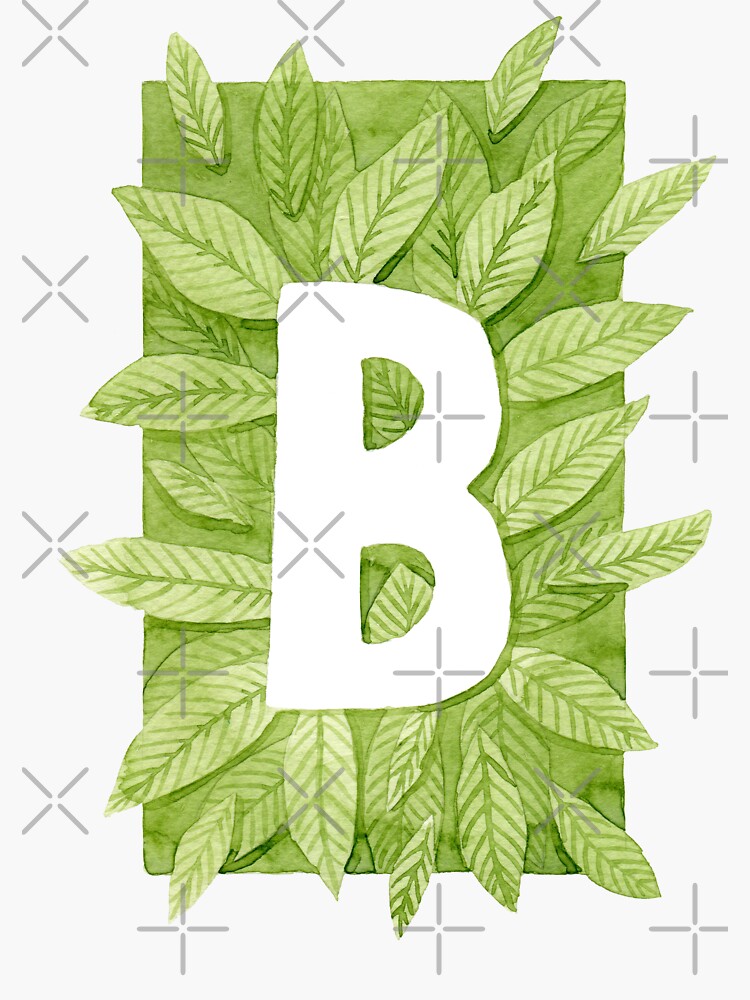 "Letter B in green watercolor leaves" Sticker for Sale by helga-wigandt ...