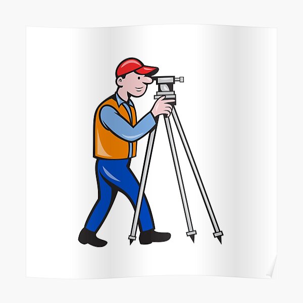 "Surveyor Geodetic Engineer Theodolite Isolated Cartoon" Poster for ...