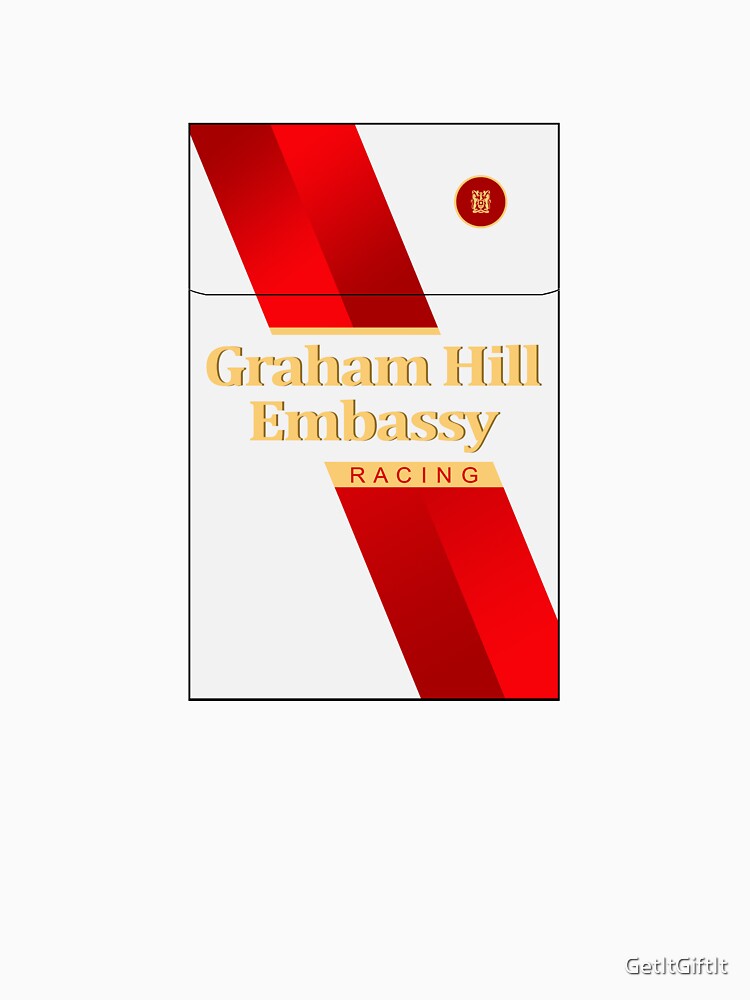 "Graham Hill Embassy Racing F1 Cigarette Pack" T-shirt for Sale by ...