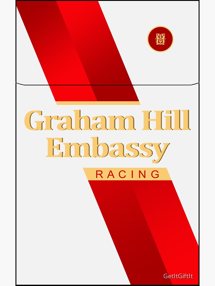 "Graham Hill Embassy Racing F1 Cigarette Pack" Sticker for Sale by ...