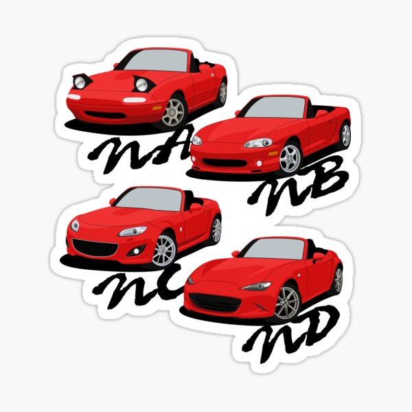 "Miata Generations" Sticker for Sale by AutomotiveArt | Redbubble