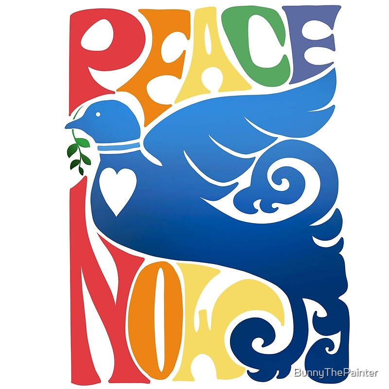 "Peace Now Dove And Vintage Rainbow Hippie Design" by BunnyThePainter ...