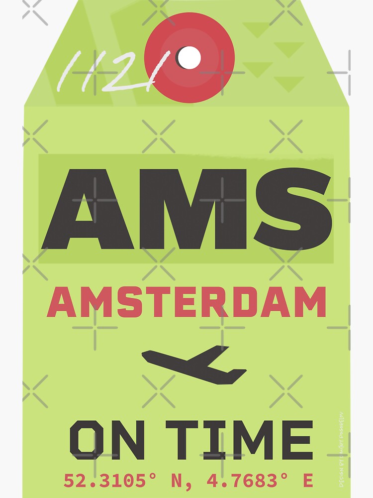 "AMS Amsterdam luggage tag style sticker" Sticker by Aviators | Redbubble
