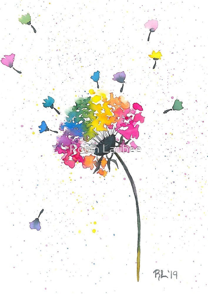 "Watercolor Rainbow Dandelion" by Robin Laribee | Redbubble
