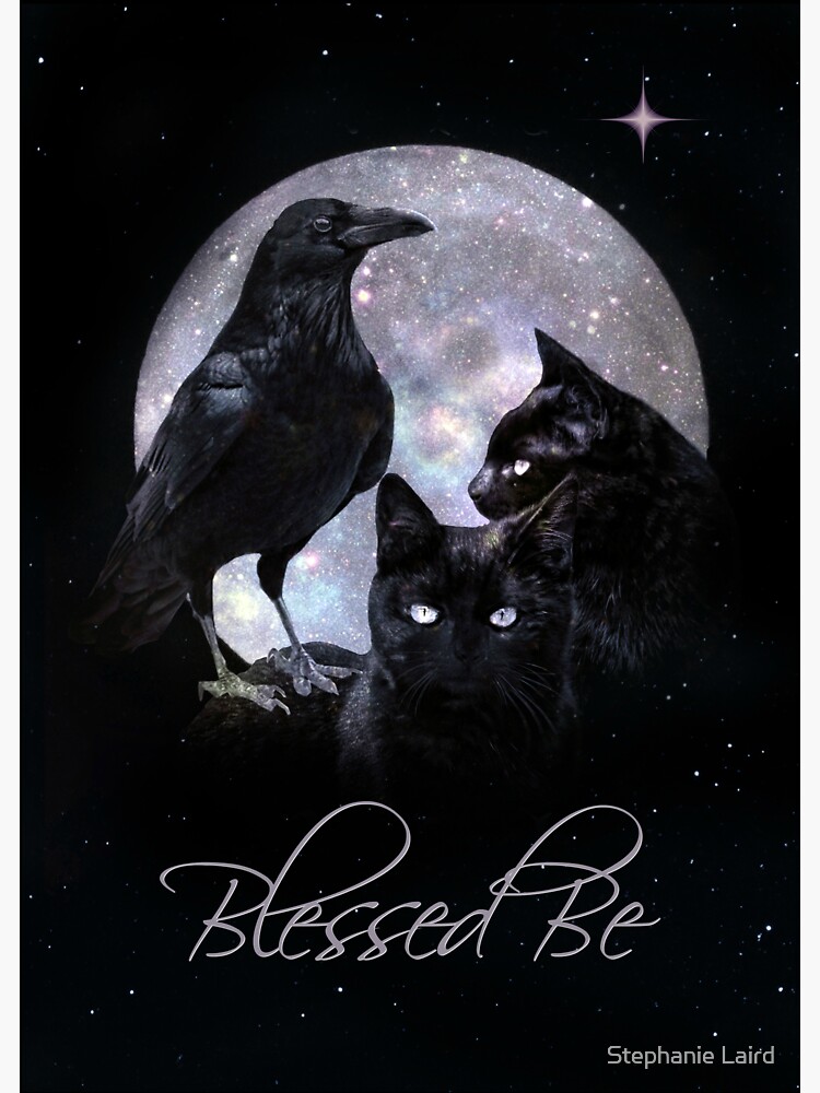 "Blessed Be, Wiccan Raven and Black Cats" Sticker by LazyL | Redbubble