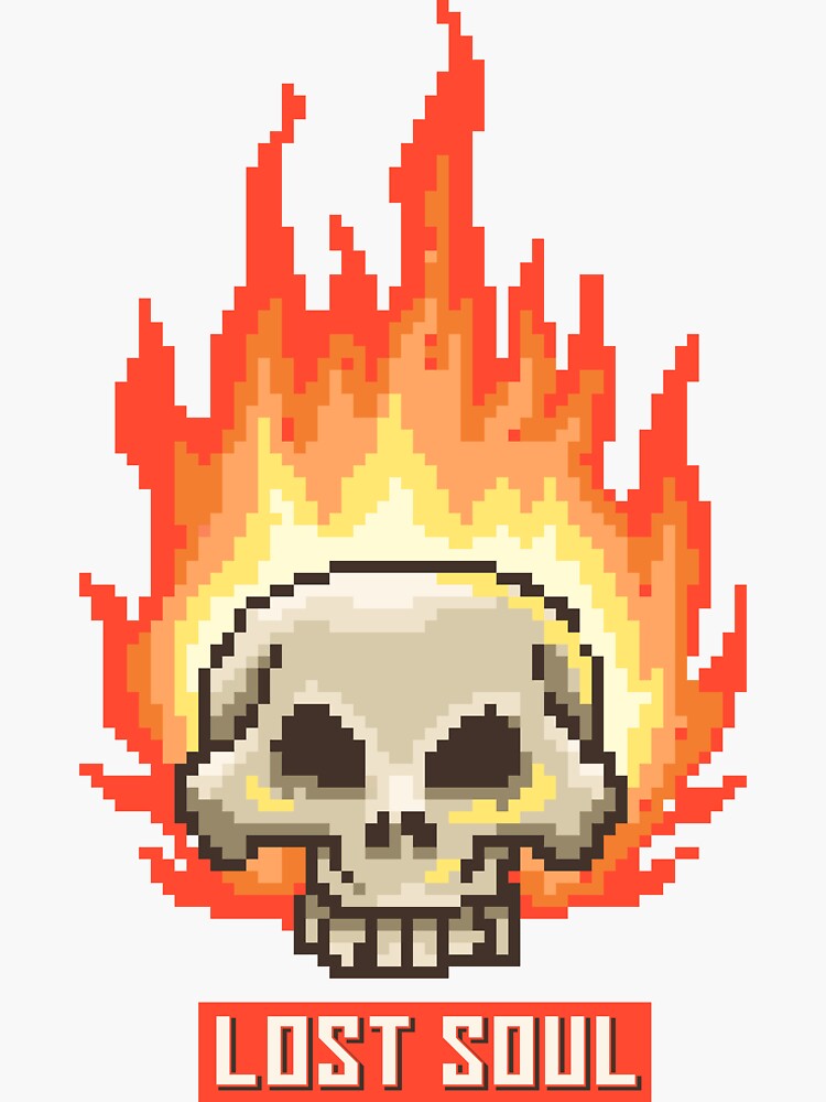 "Lost soul, skull, fire, flame, pixelart" Sticker by harbourdesign ...
