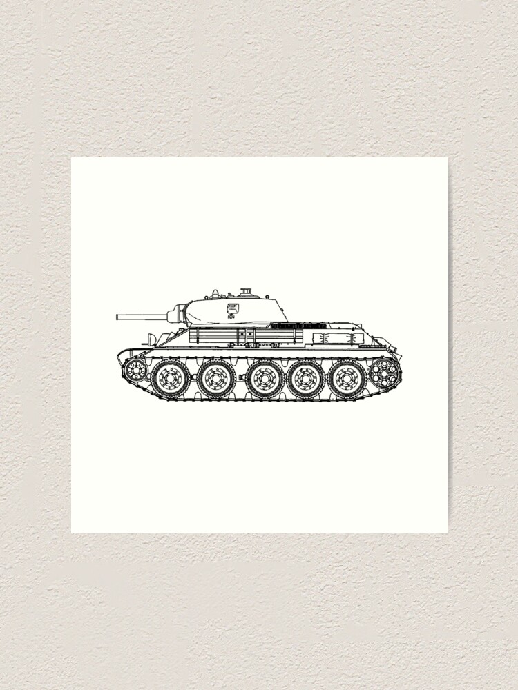 "Soviet Tank T-34 WW2 Line Drawing" Art Print by BERGULATOR | Redbubble