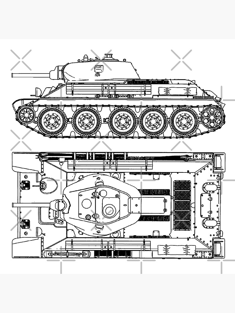 "Soviet Tank T-34 WW2 Line Drawing" Metal Print by BERGULATOR | Redbubble
