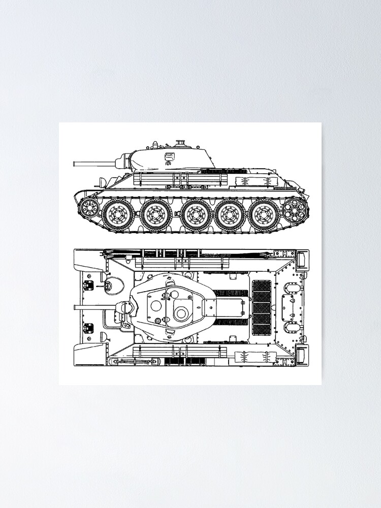 "Soviet Tank T-34 WW2 Line Drawing" Poster by BERGULATOR | Redbubble