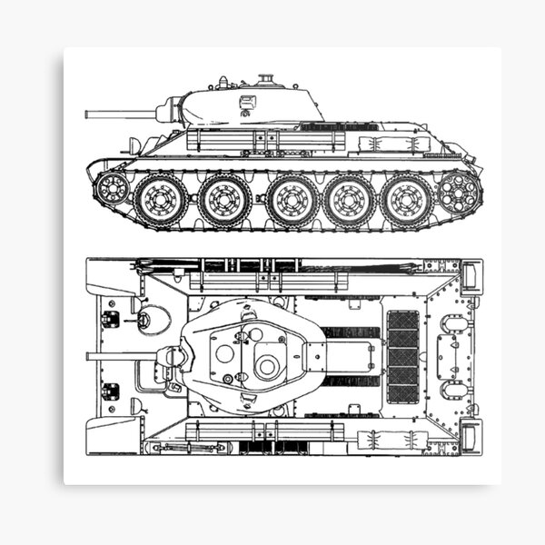 "Soviet Tank T-34 WW2 Line Drawing" Metal Print by BERGULATOR | Redbubble