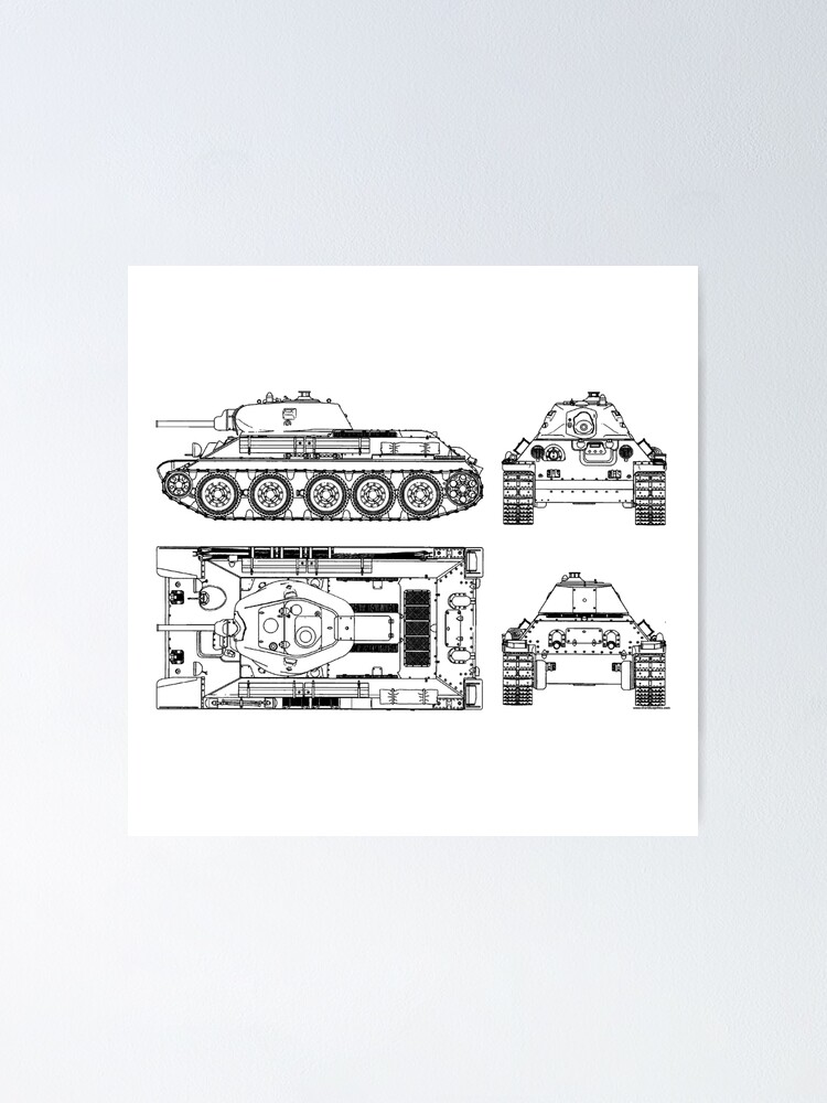 "Soviet Tank T-34 WW2 Line Drawing" Poster for Sale by BERGULATOR ...