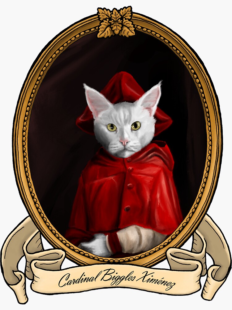 "Renaissance Cat - Cardinal Biggles Ximénez (A White Cat)" Sticker for ...