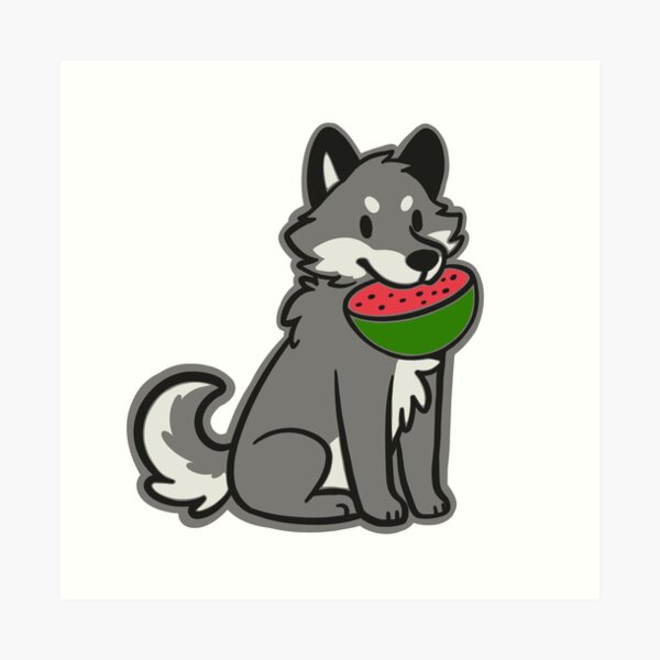 "Wolf eating a watermelon" Art Print by SammyTheTanuki | Redbubble