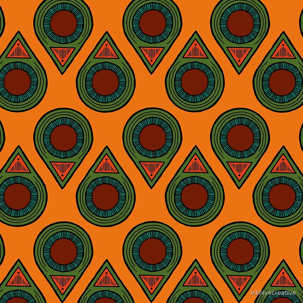 "Tribal African Pattern | Earthy Orange Teal" by inkhivecreative ...