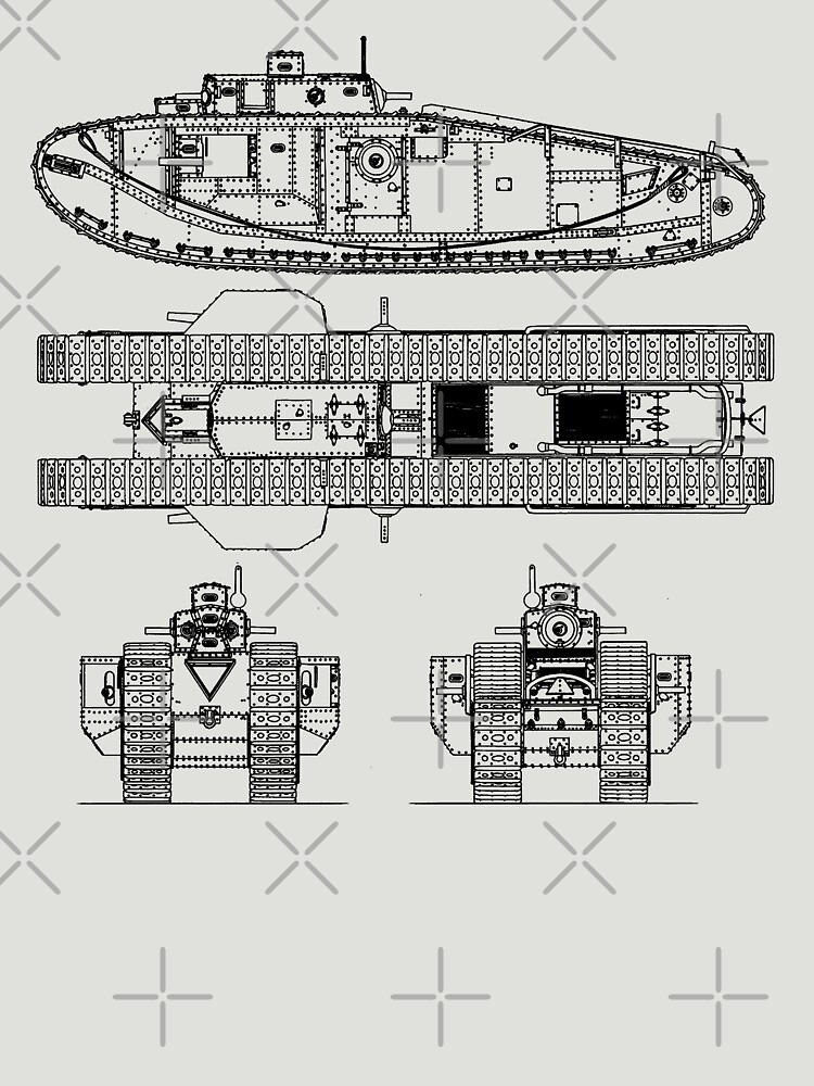 "Mark VIII - British WW1 Tank Drawing" T-shirt for Sale by BERGULATOR ...