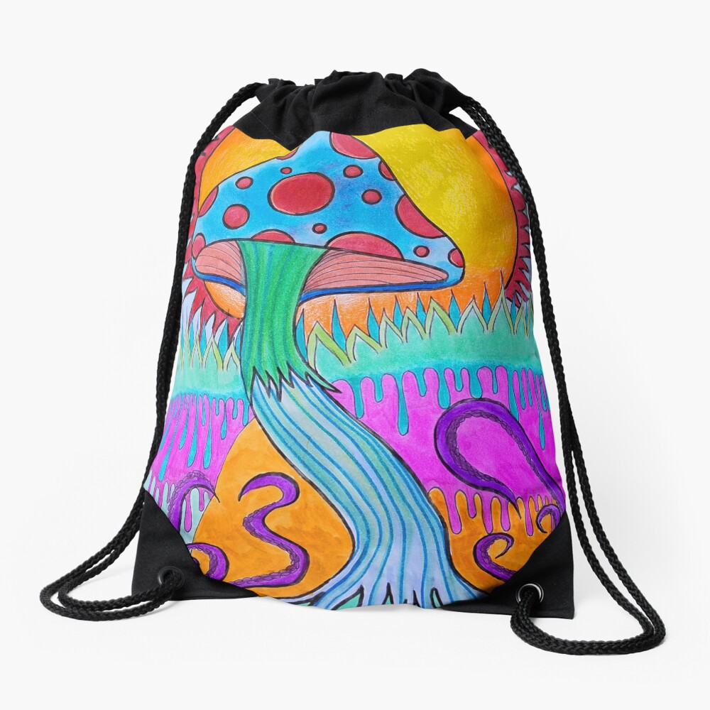 "Trippy Psychedelic Mushroom" Drawstring Bag for Sale by ...