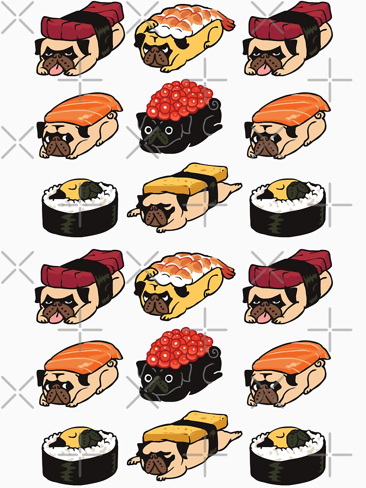 "Sushi Pug" T-shirt for Sale by Huebucket | Redbubble | pug t-shirts ...