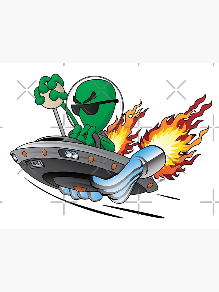 Póster «Ilustración de dibujos animados de UFO Alien Hot Rod» de ...