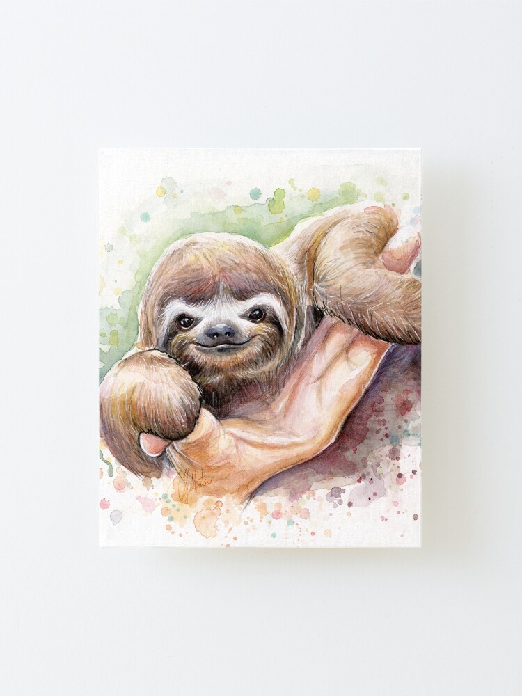 Lámina montada «Pintura de la acuarela de la pereza del bebé, impresión ...