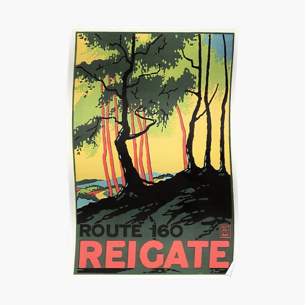 "ENGLAND REIGATE Route 160 Surrey Art Deco Vintage Railway" Poster by ...