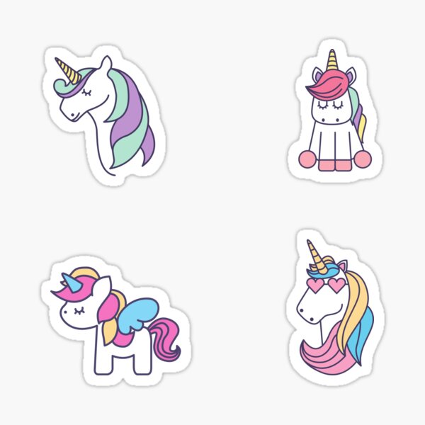 "Four Pastel Unicorns" Sticker by Designs24U | Redbubble
