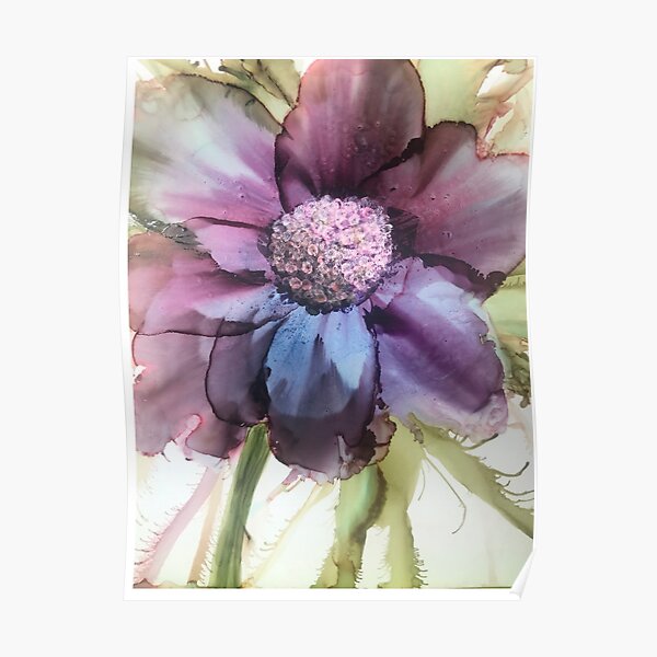 Prints Abstract Green and Purple Alcohol Ink Flower Giclée etna.com.pe