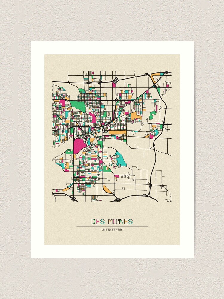 "Des Moines, Iowa Street Map" Art Print by geekmywall | Redbubble