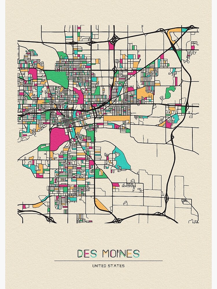 "Des Moines, Iowa Street Map" Art Print by geekmywall | Redbubble