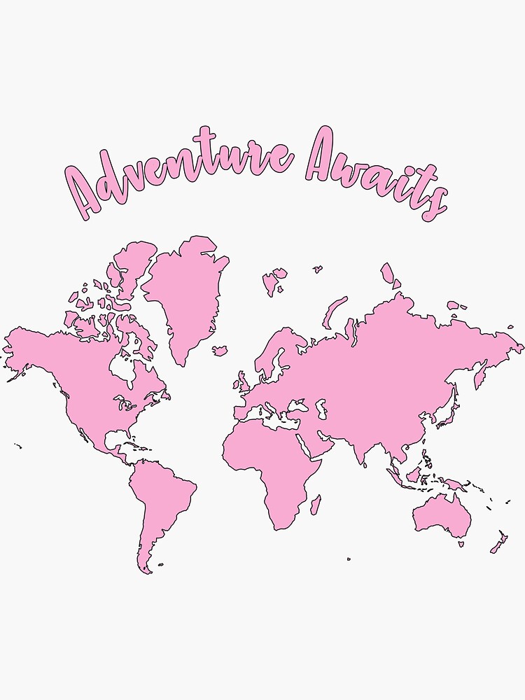 "Pink World Map "Adventure Awaits" " Sticker for Sale by synthesizer ...