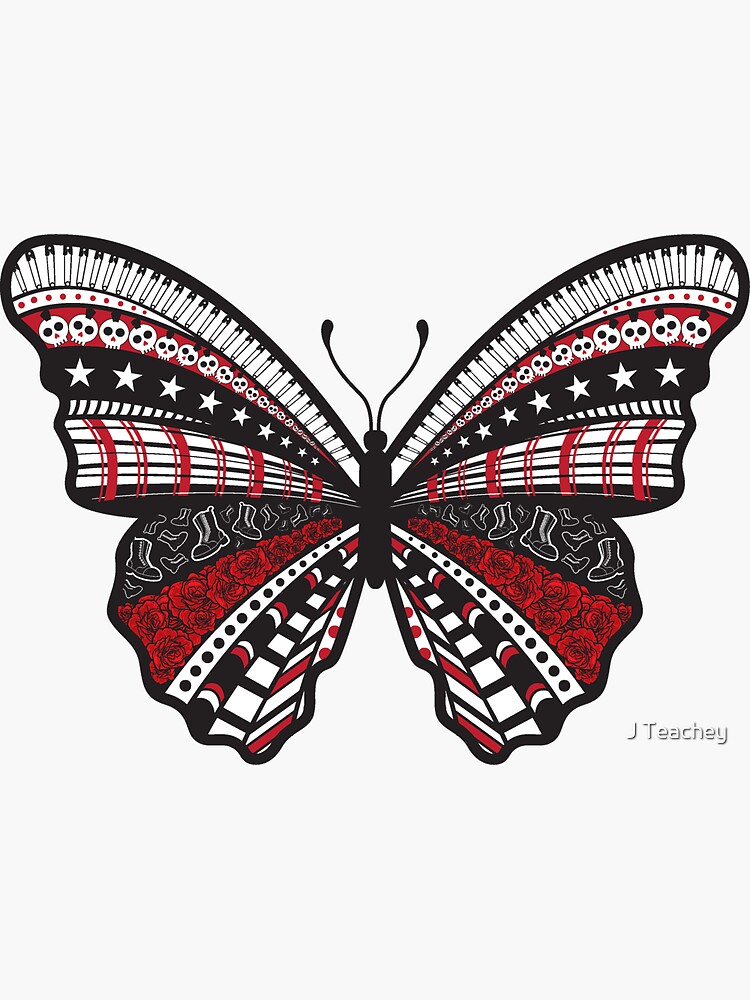 "Punk Butterfly In Red And Black And White" Sticker for Sale by J ...