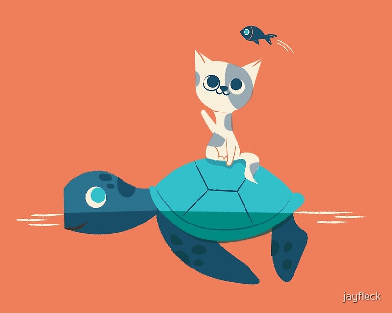 "Cat on a Turtle" by jayfleck | Redbubble