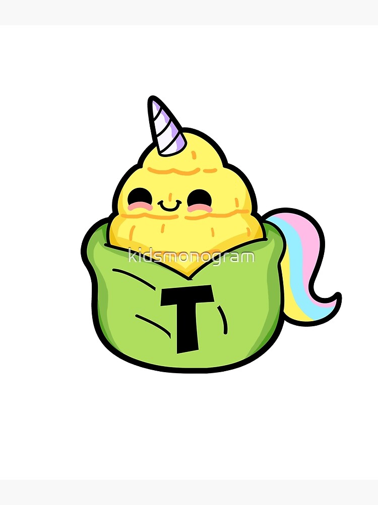 "Alphabet Letter T Cute Corn Unicorn " Art Print by kidsmonogram ...