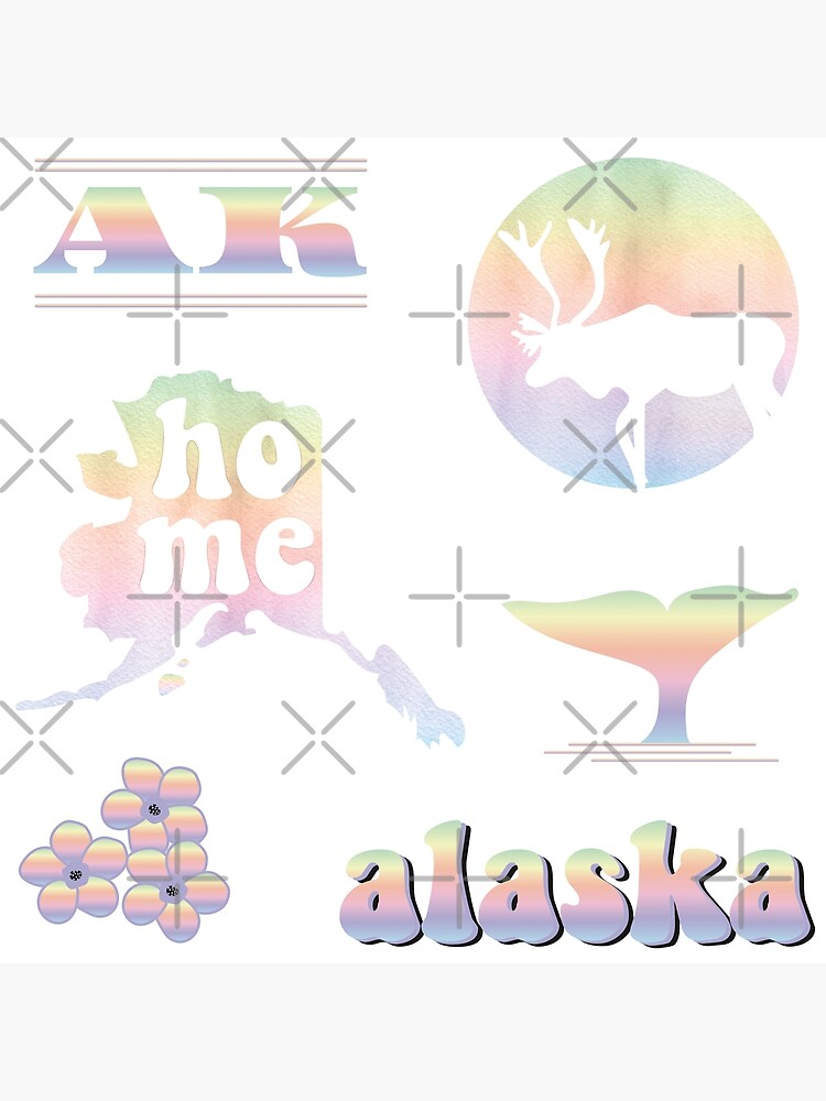 "Pastel Rainbow Watercolor Alaska US State Sticker Pack" Poster by The ...