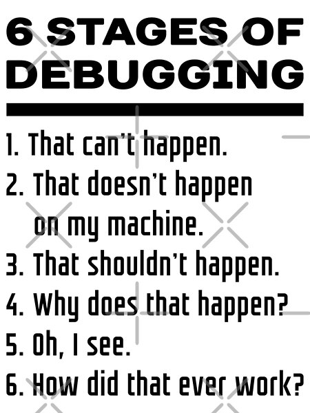 Six Stages of Debugging Funny Software Development Design Black Text