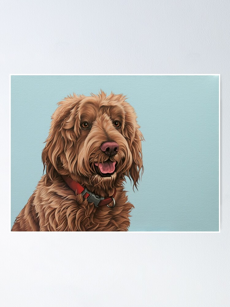 Póster «Retrato sonriente del perro de Labradoodle, arte feliz del ...
